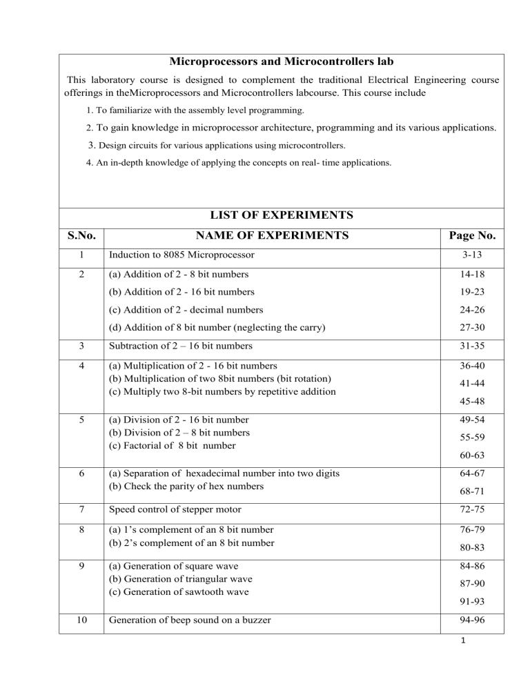 Microprocessors & Microcontrollers Lab Manual