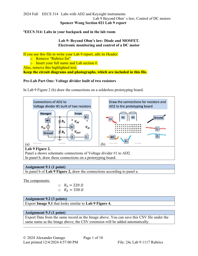 EECS 314 Lab 9: Beyond Ohm's Law & DC Motor Control