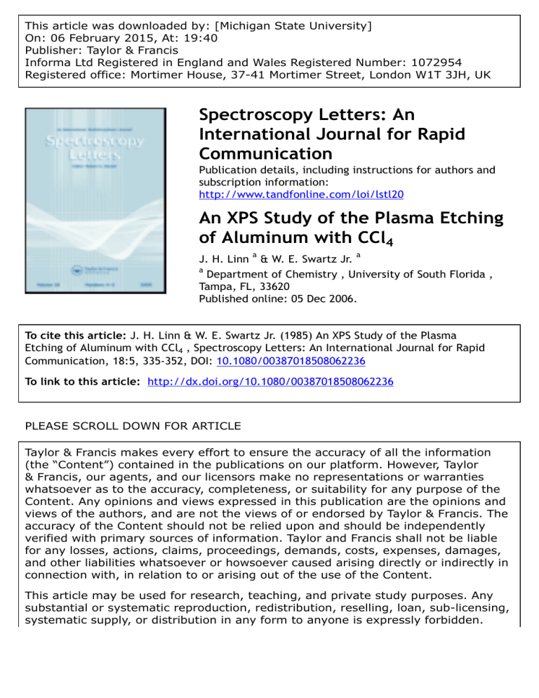 XPS Study of Plasma Etching of Aluminum with CCl4
