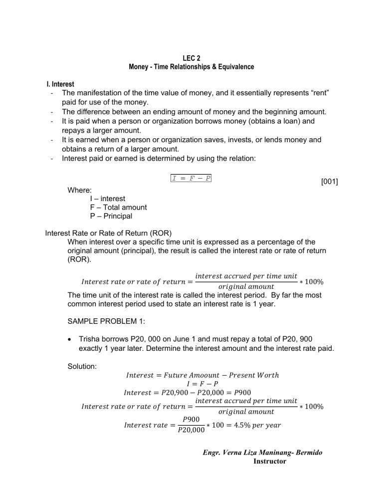 Money-Time Relationships & Equivalence Lecture Notes