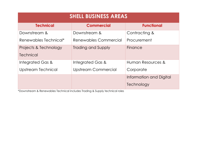 Shell Business Areas & Technical Roles Overview