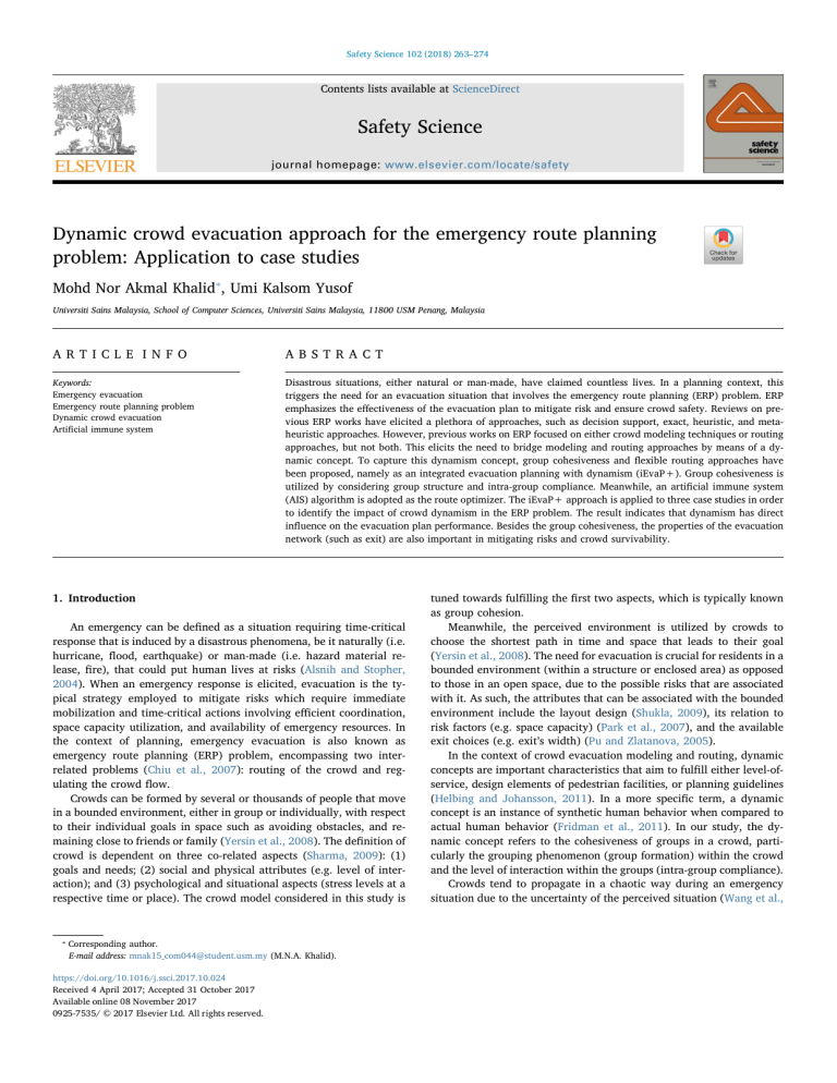Dynamic Crowd Evacuation for Emergency Route Planning