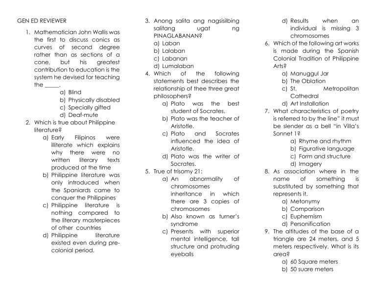 Gen Ed Reviewer: Math, Literature, Science, and More