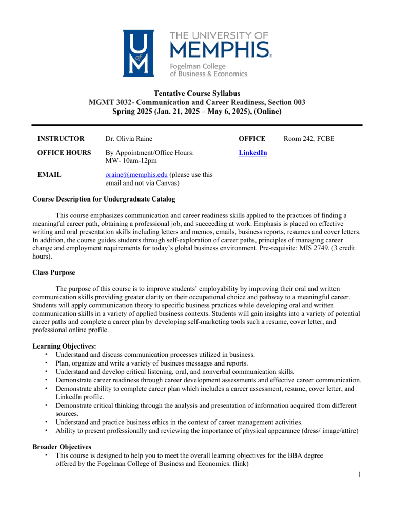 MGMT 3032 Course Syllabus: Communication & Career Readiness