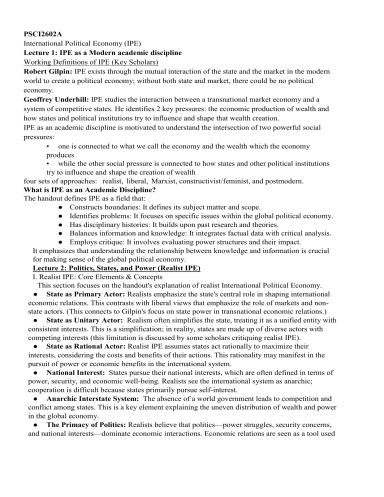 IPE Lecture: Realist & Liberal Theories