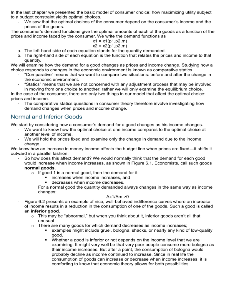 Consumer Choice & Demand: Normal, Inferior Goods