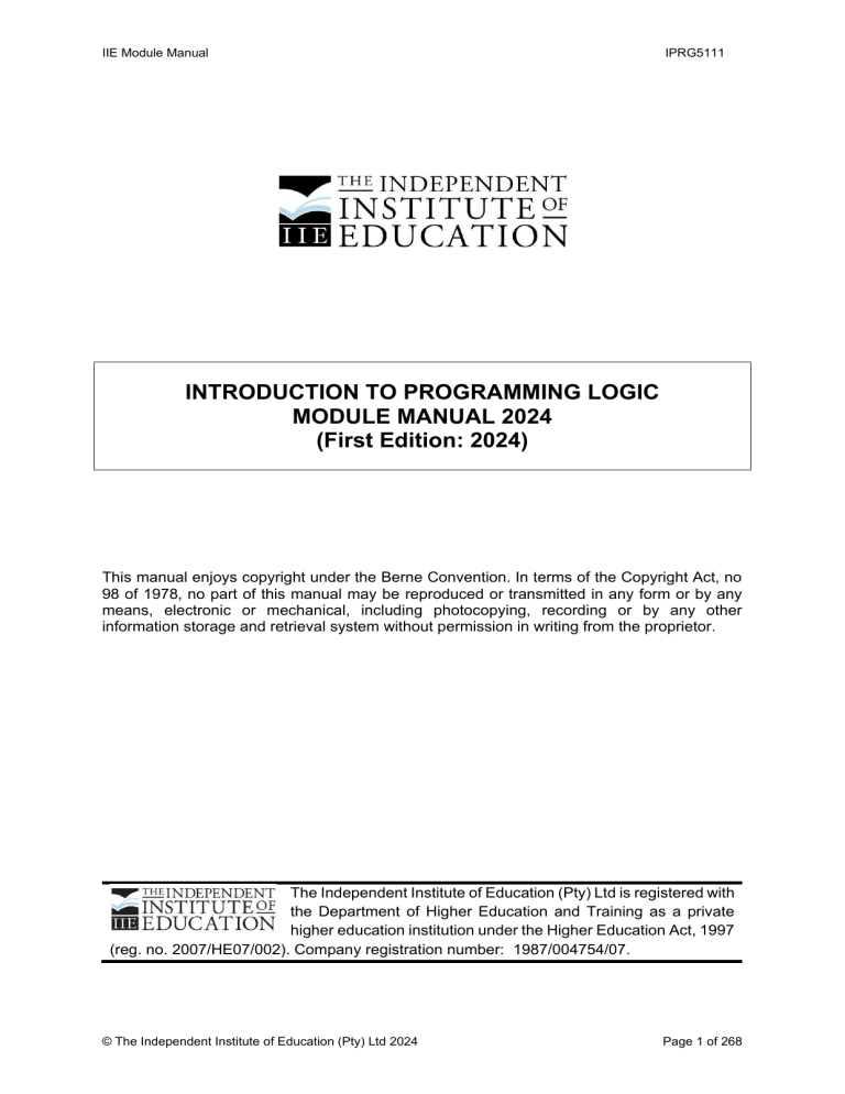 Introduction to Programming Logic Module Manual