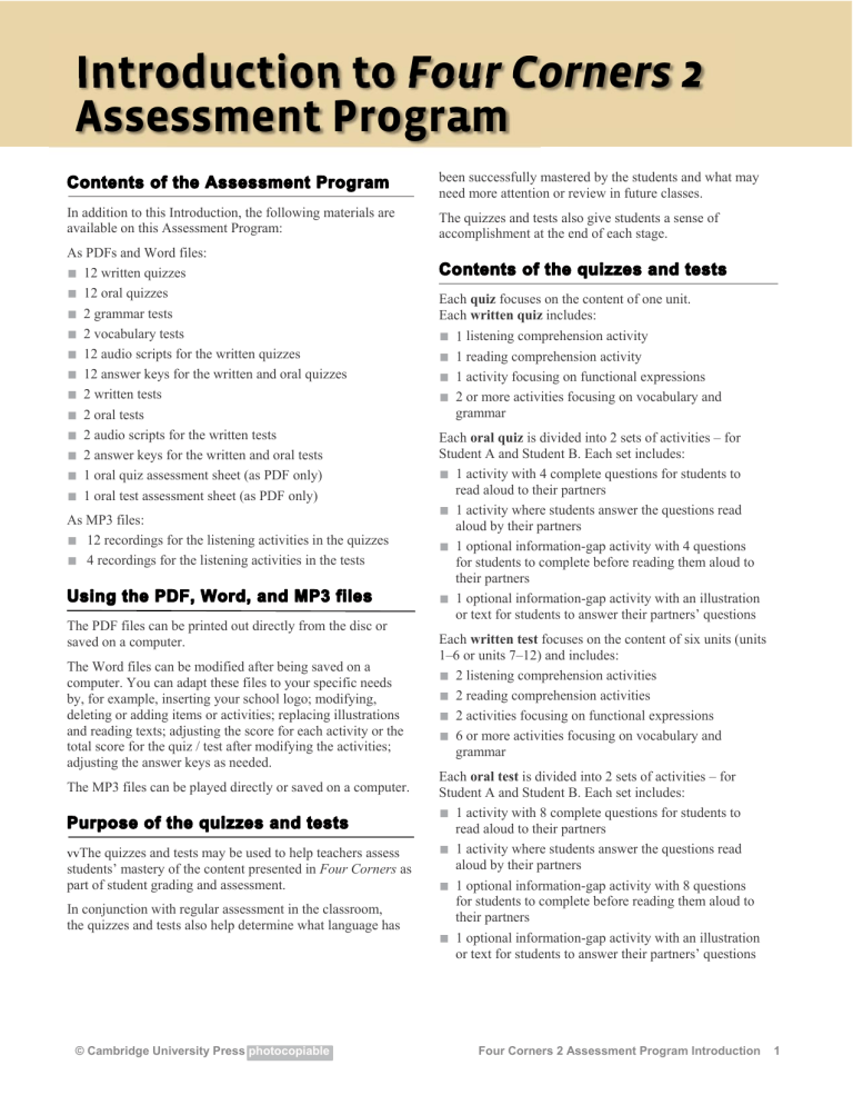 Four Corners 2 Assessment Program Introduction