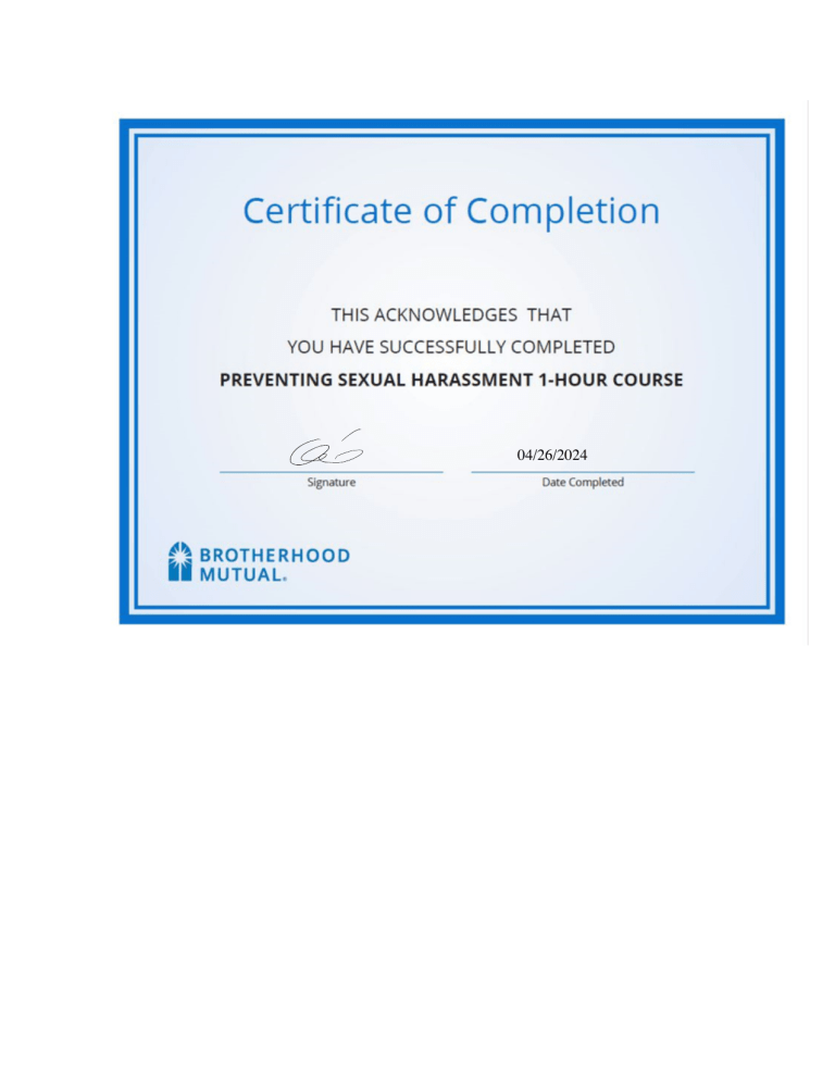 Sexual Harassment Training Certificate