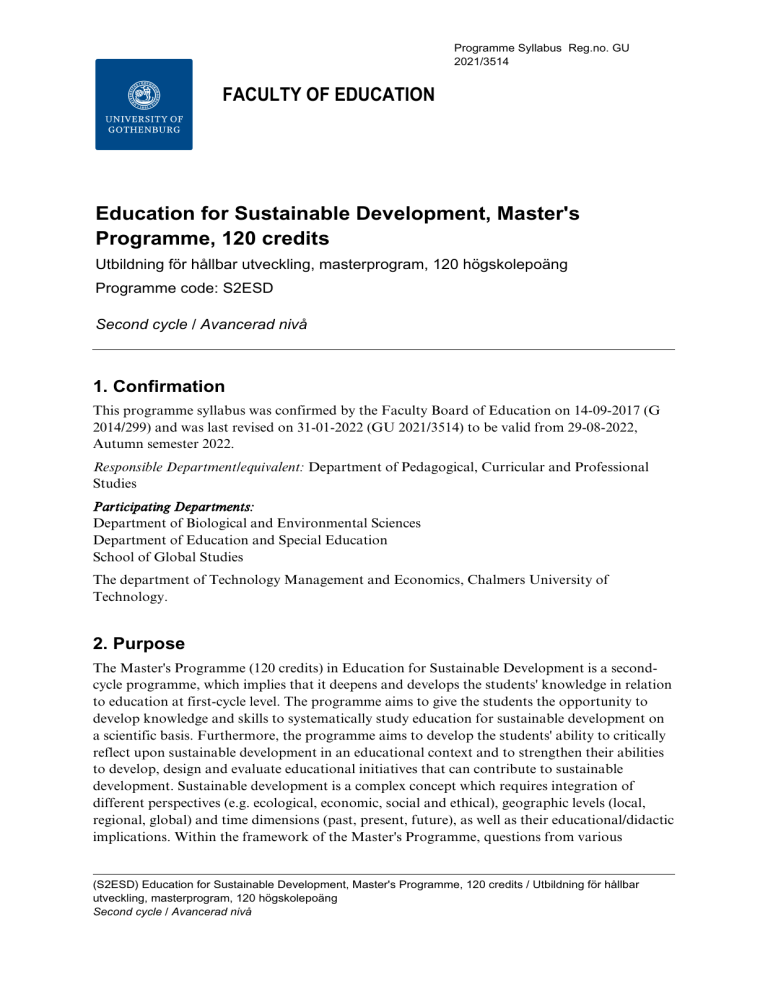 Education for Sustainable Development Master's Syllabus