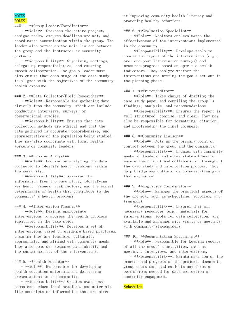 Community Health Exposure Project Checklist