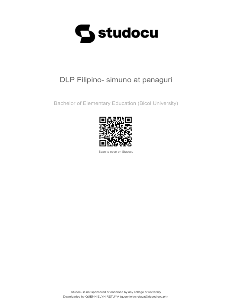 Filipino Lesson Plan: Simuno at Panaguri