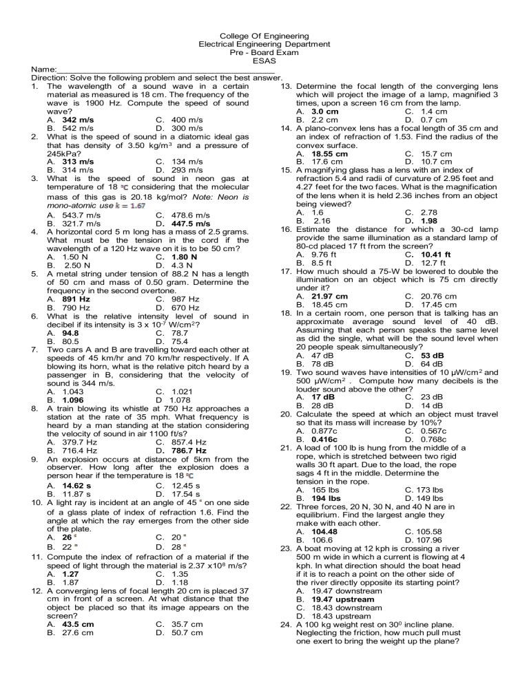 Electrical Engineering Pre-Board Exam