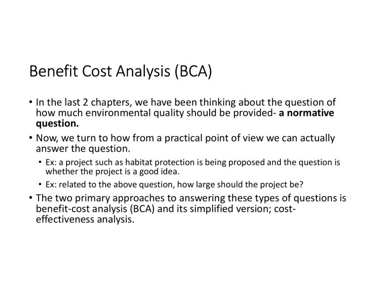 Benefit Cost Analysis (BCA) Presentation