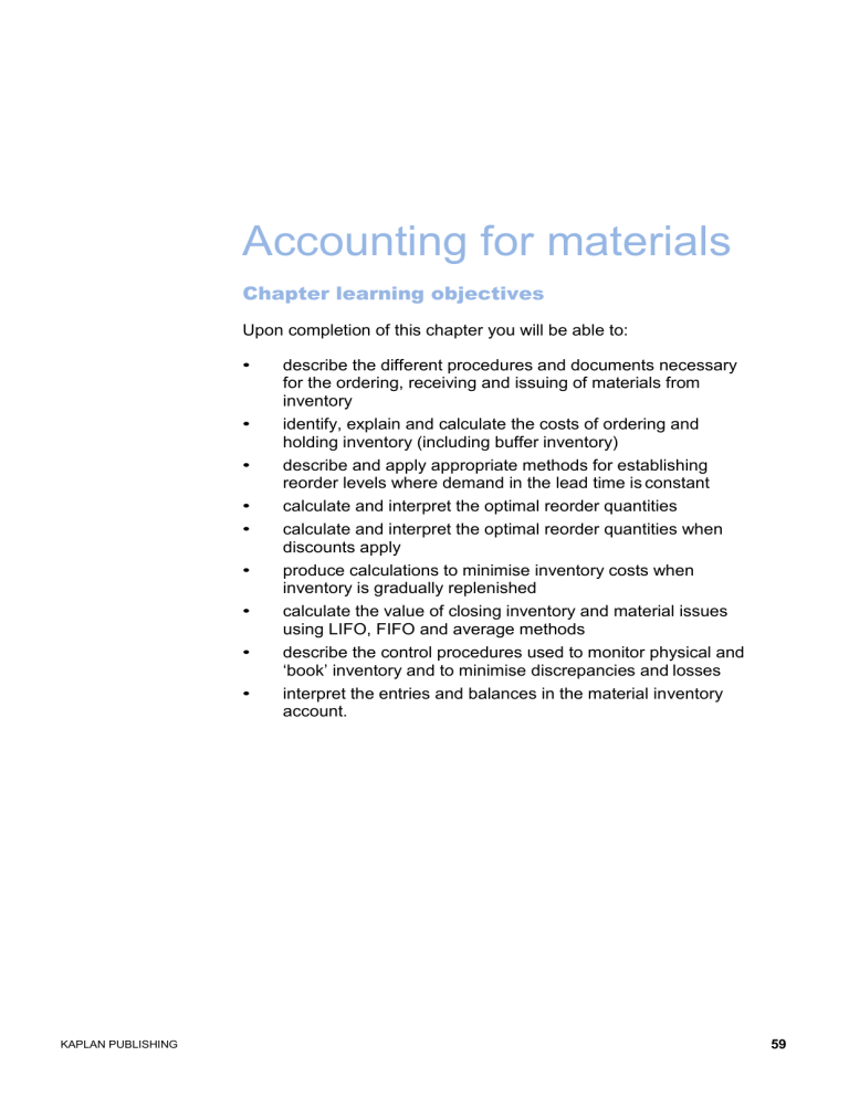 Accounting for Materials: Inventory Management & Costing