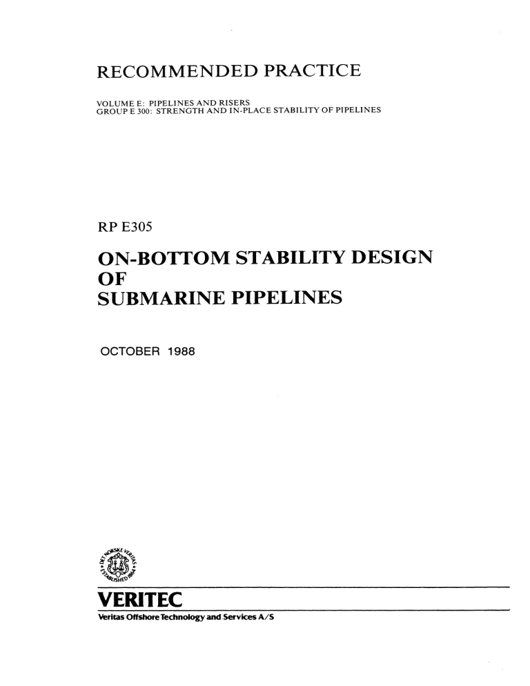 Submarine Pipeline Stability Design: RP E305