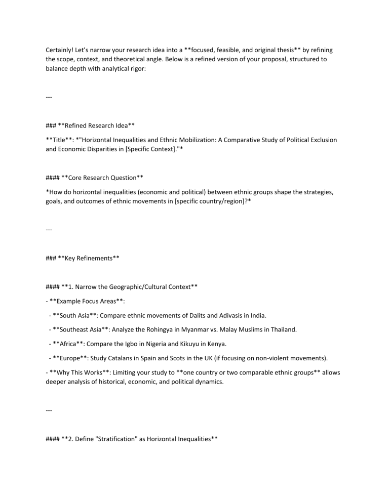 Ethnic Mobilization & Horizontal Inequalities Research Proposal