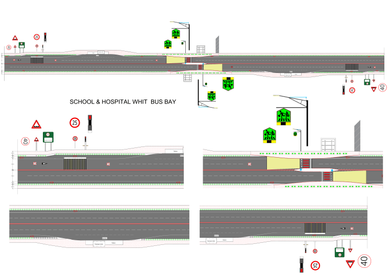 Road Design Technical Drawing: School & Hospital Bus Bay