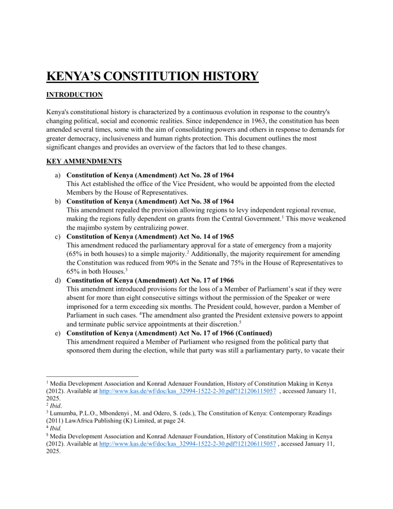 Kenya's Constitutional History: Key Amendments