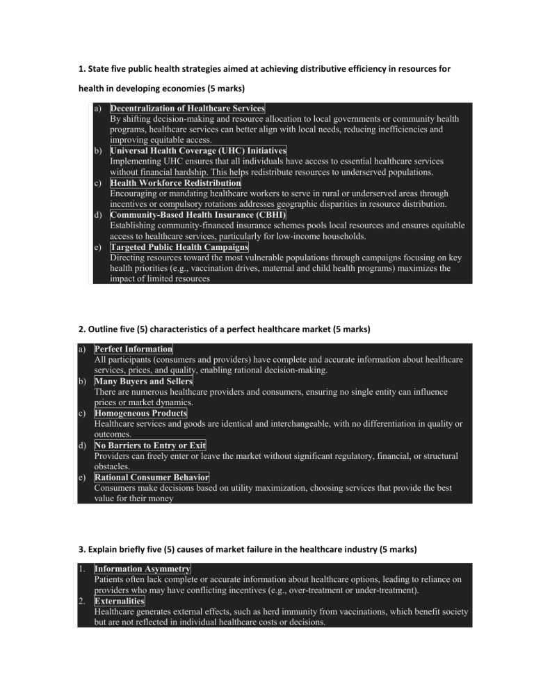 Healthcare Economics Exam Questions