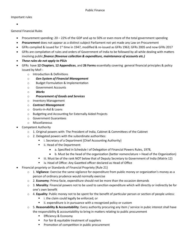 Public Finance Rules & Regulations in India