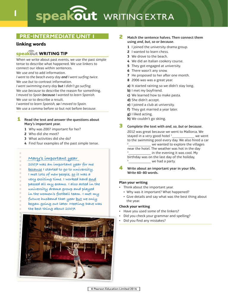 English Writing Worksheet: Linking Words, Emails, Sequencers
