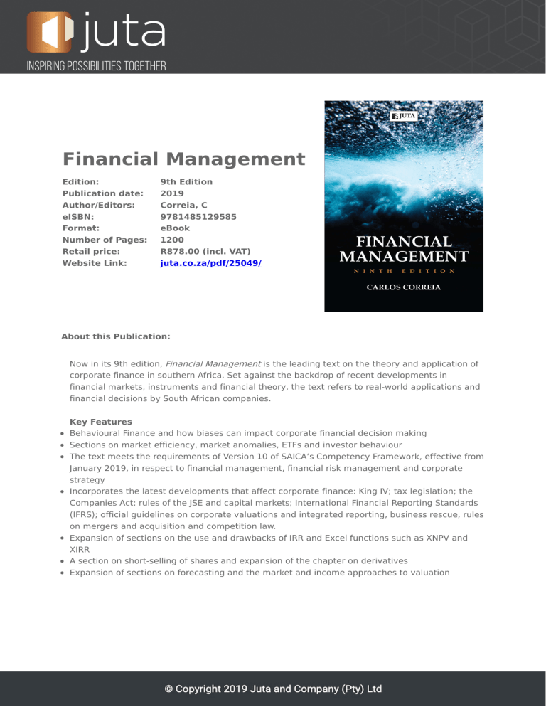 Financial Management Textbook 9th Edition