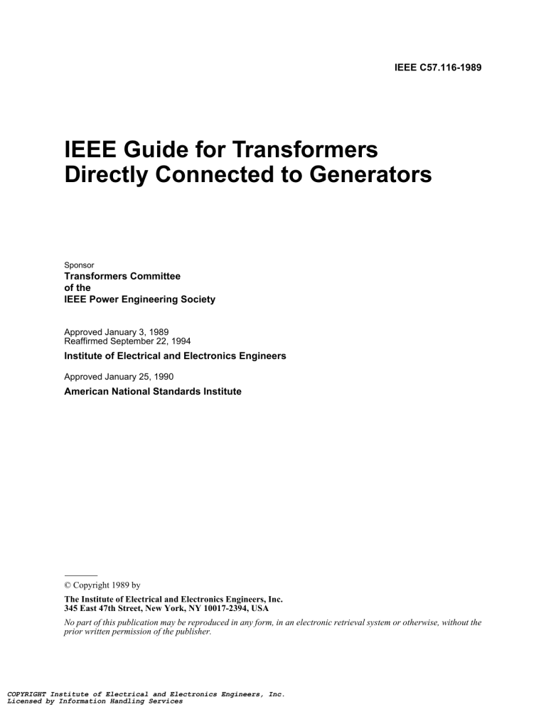 IEEE Guide for Transformers Connected to Generators