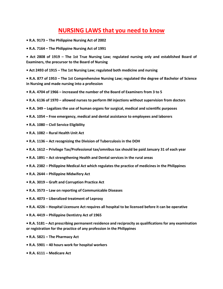 Philippine Nursing Laws: A Comprehensive List