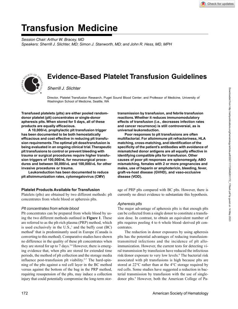 Platelet Transfusion Guidelines: Evidence-Based Practices