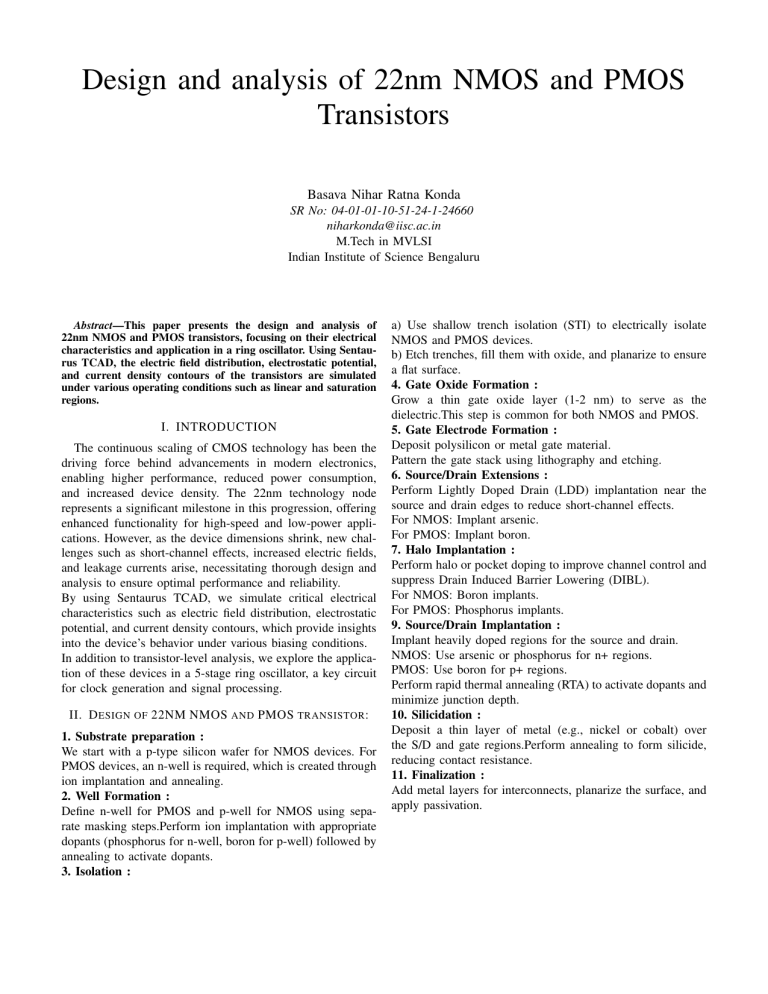 22nm NMOS/PMOS Transistor Design & Analysis