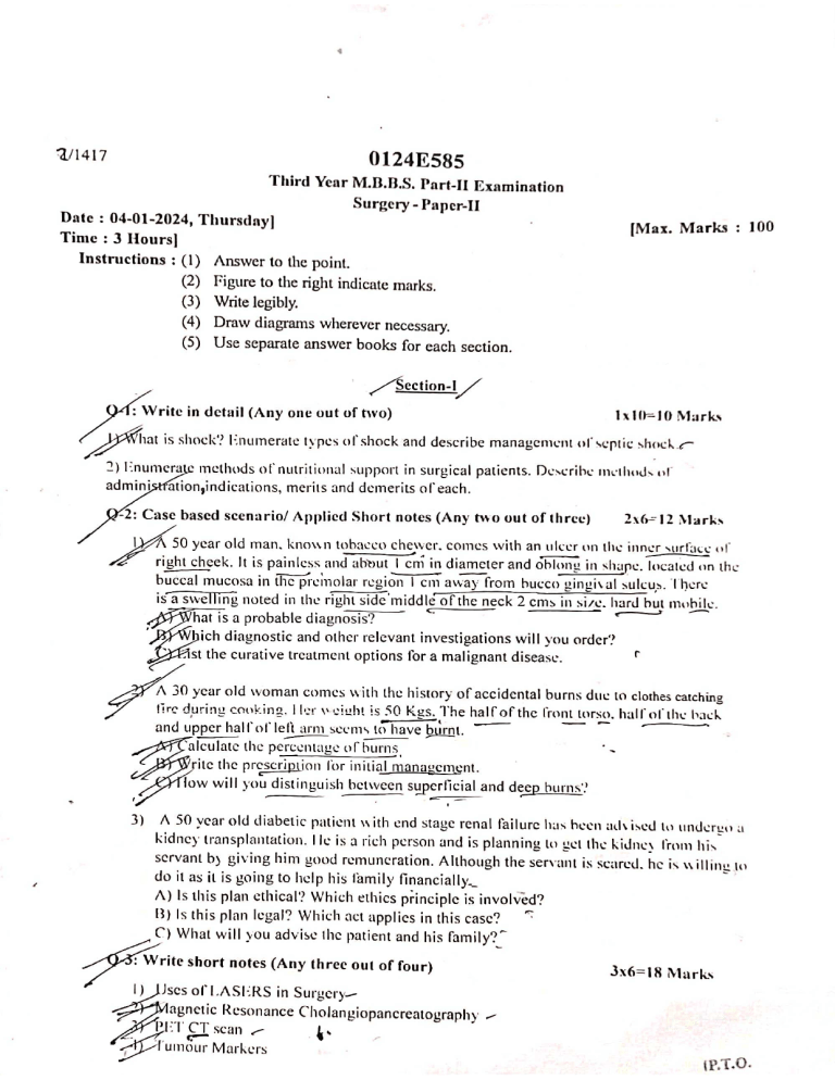 Surgery Exam Paper MBBS Part-II