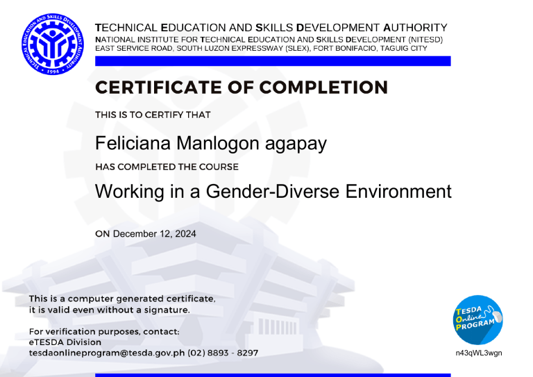 Certificate: Working in a Gender-Diverse Environment