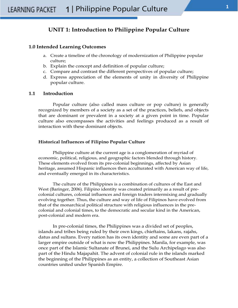 Philippine Popular Culture: Intro & Historical Influences