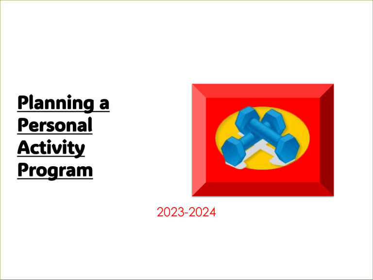 Personal Activity Program Planning