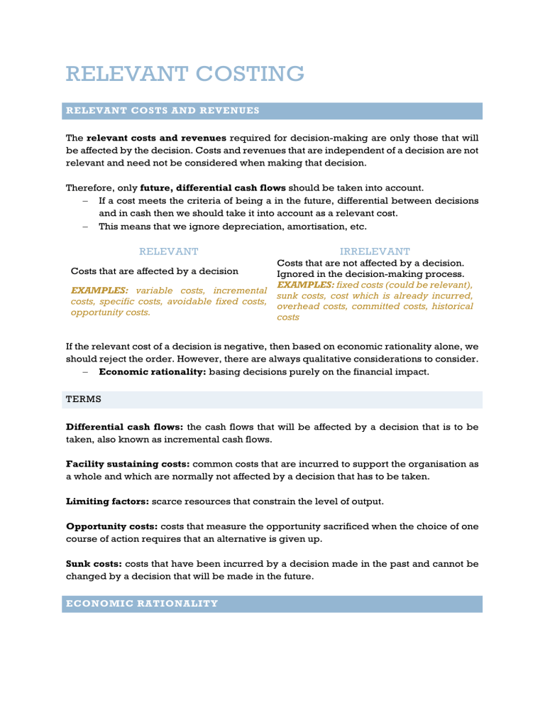 Relevant Costing: Decision Making & Limiting Factors