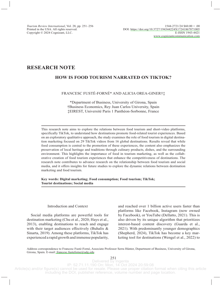 Food Tourism on TikTok: A Research Note
