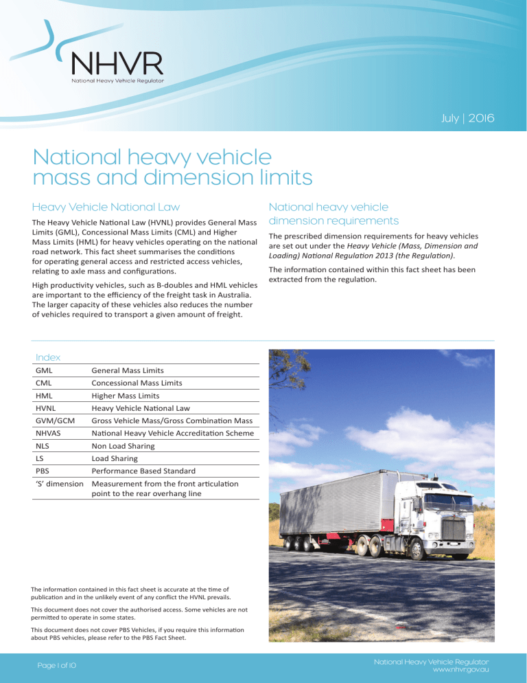 Heavy Vehicle Mass & Dimension Limits Fact Sheet