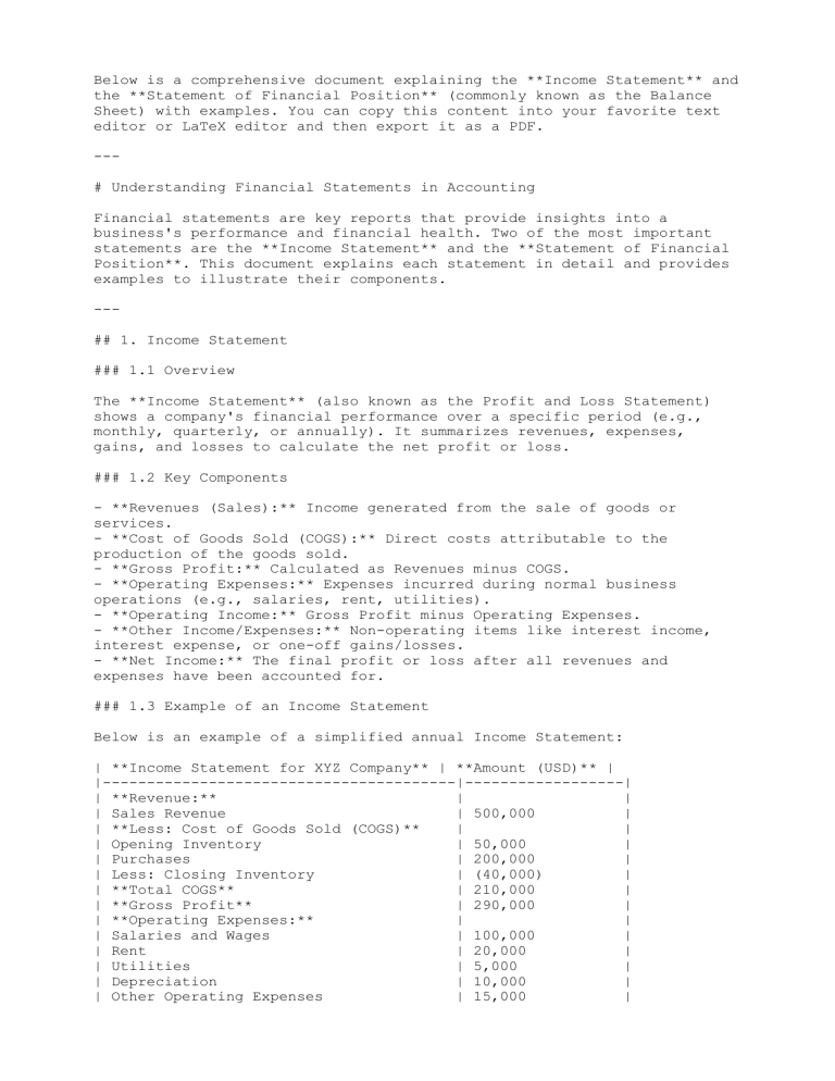 Income Statement & Balance Sheet Explained