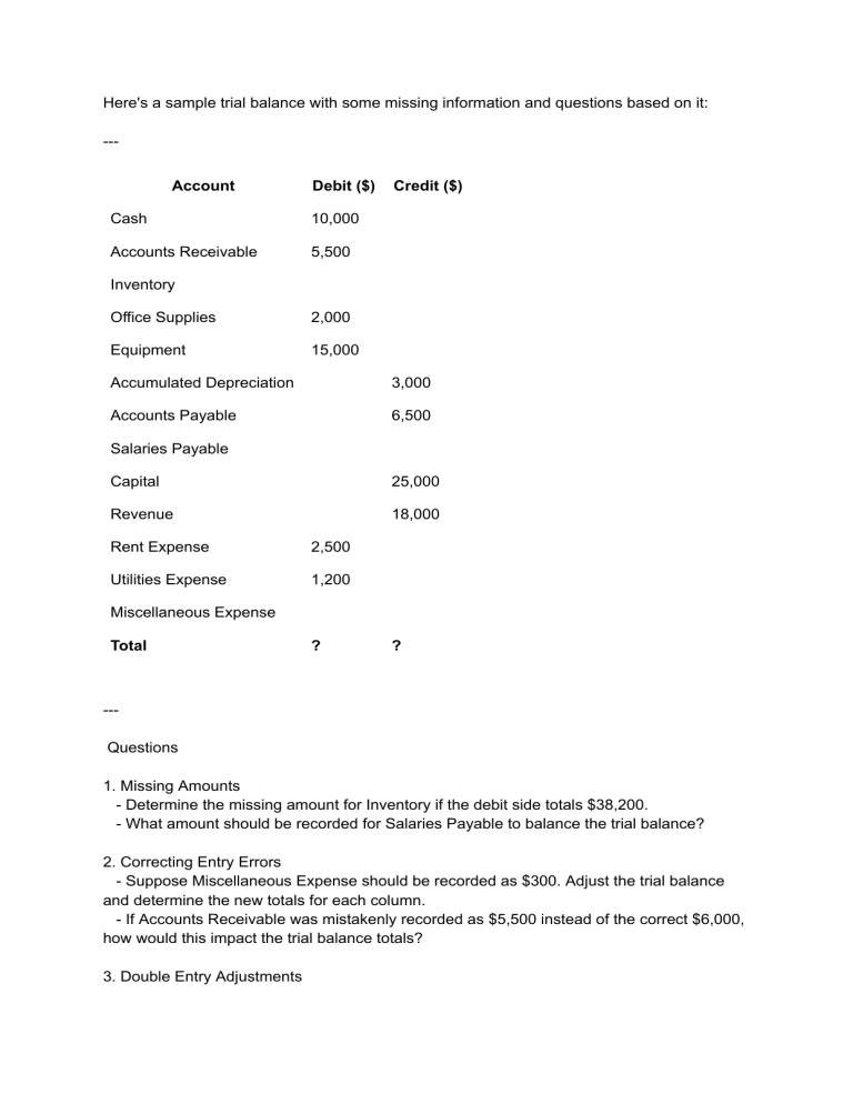 Trial Balance Exercise: Accounting Adjustments & Errors
