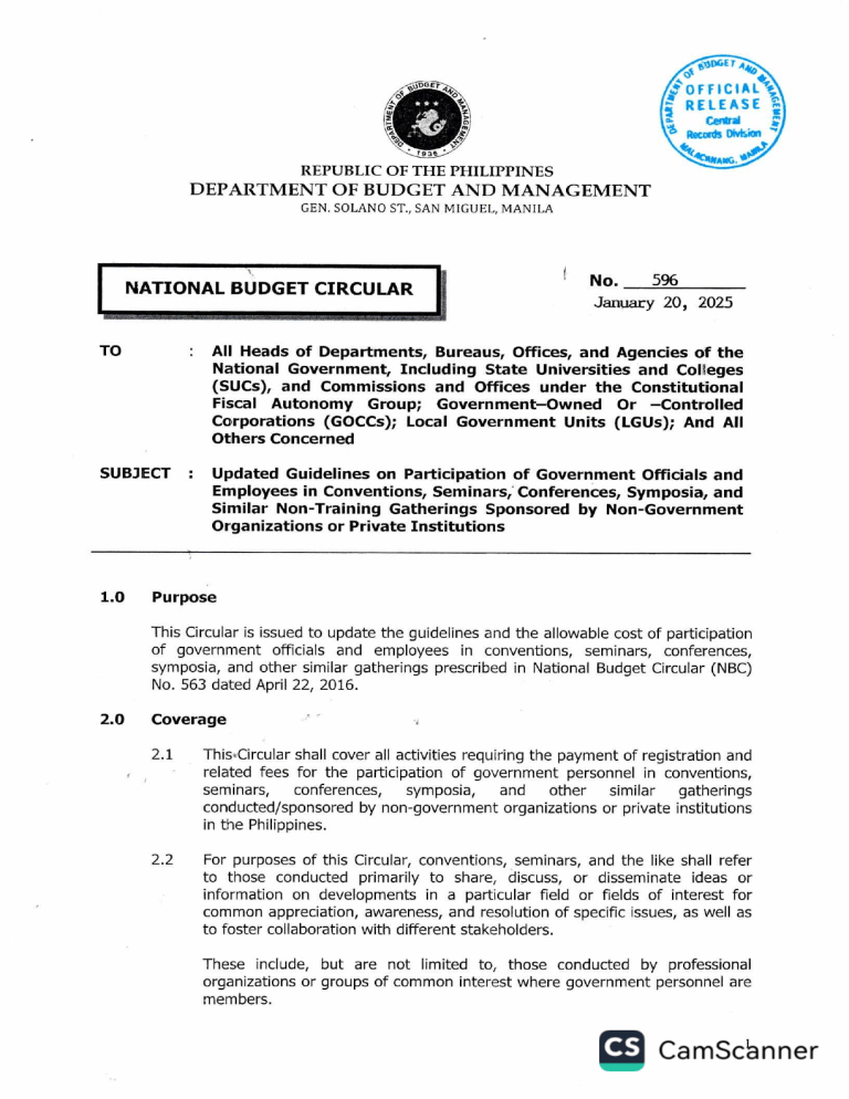 National Budget Circular: Gov't Employee Participation Guidelines