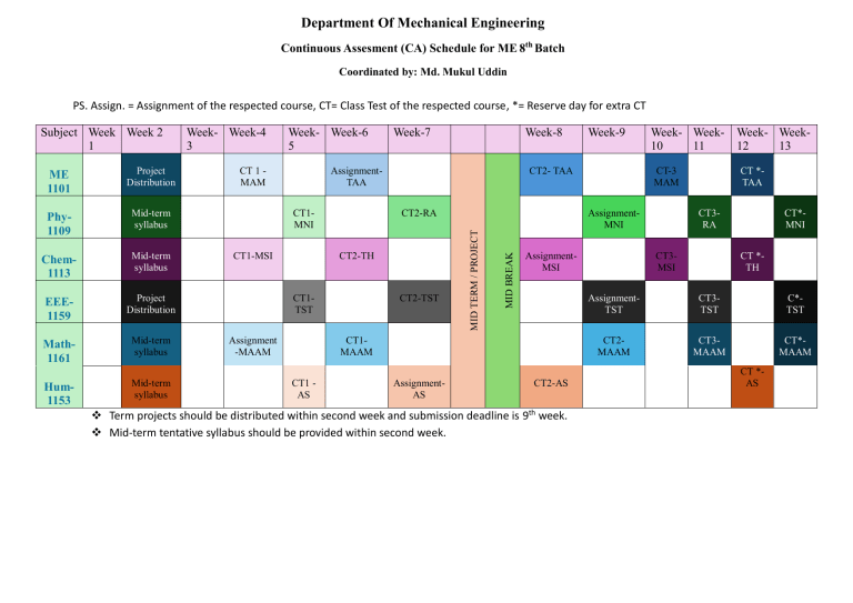 ME 8th Batch CA Schedule - Mechanical Engineering