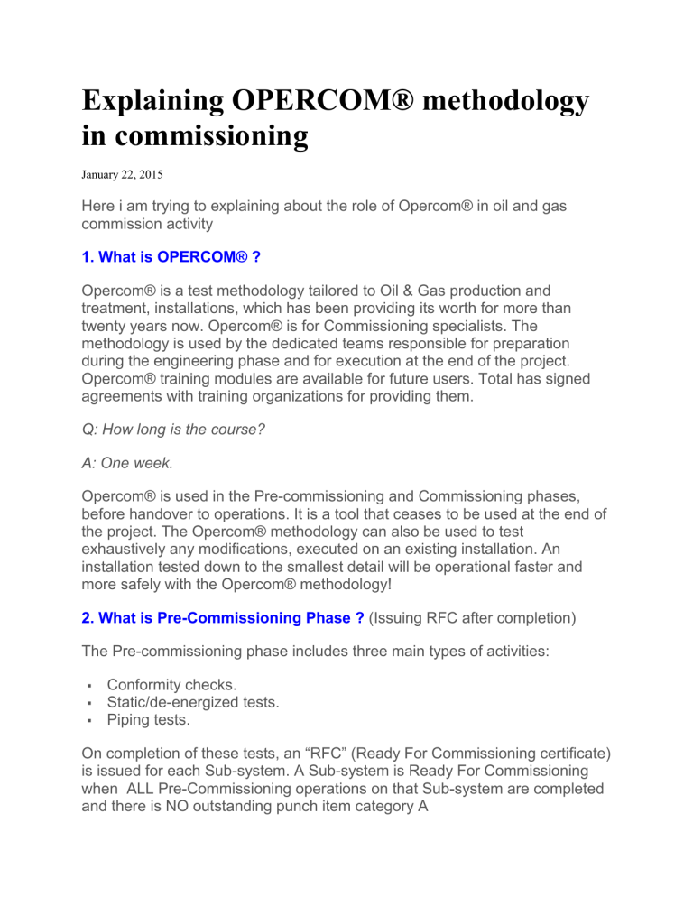 OPERCOM® Methodology in Oil & Gas Commissioning Explained