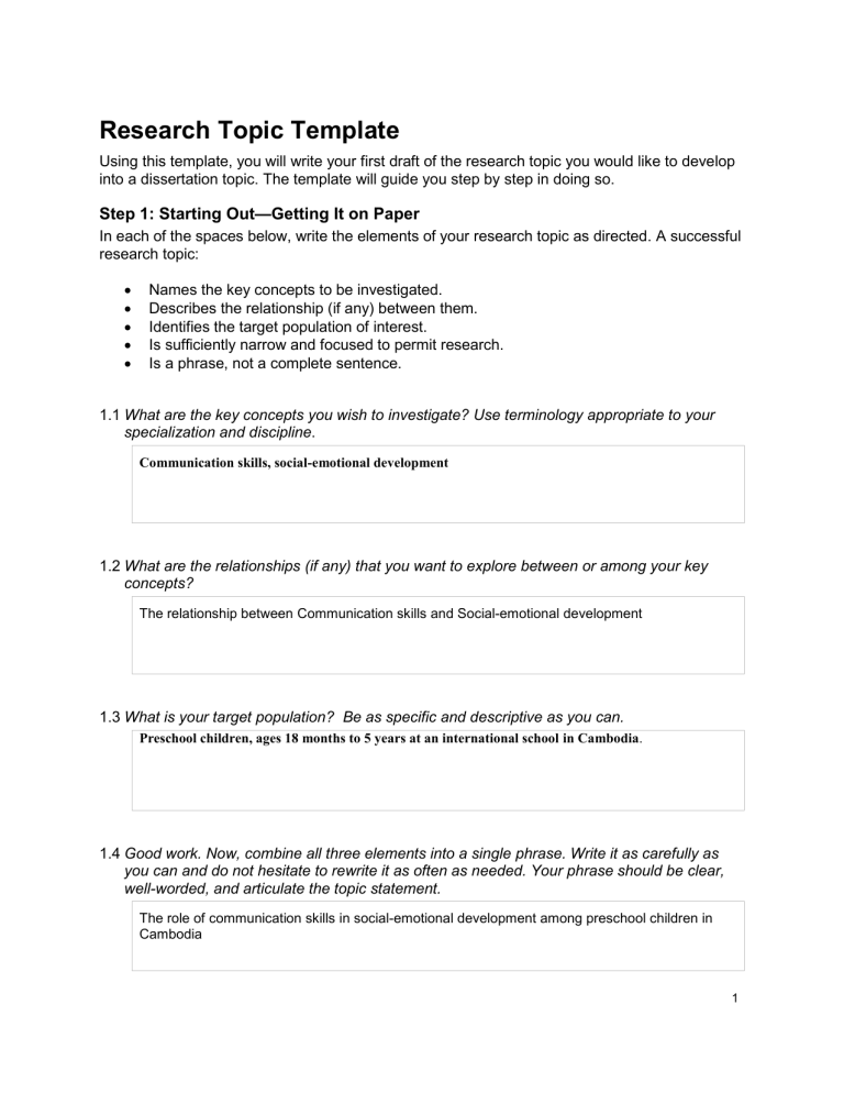 Research Topic Template: Communication & Social-Emotional Development