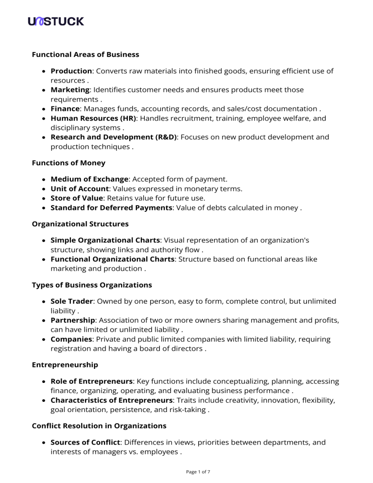 Business & Economics Summary: Key Concepts & Functions