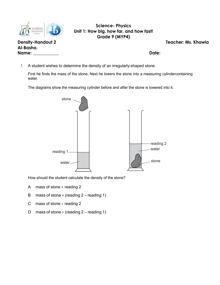 Density Practice: Physics Problems for Grade 9