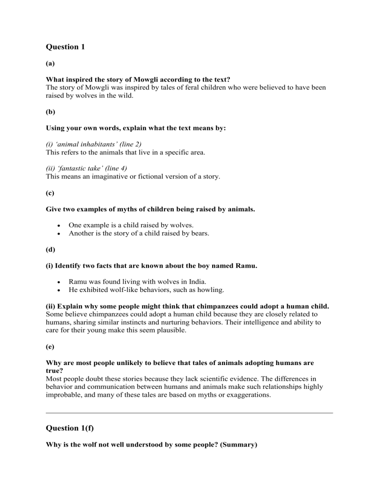 Wolves & Feral Children: Exam Questions