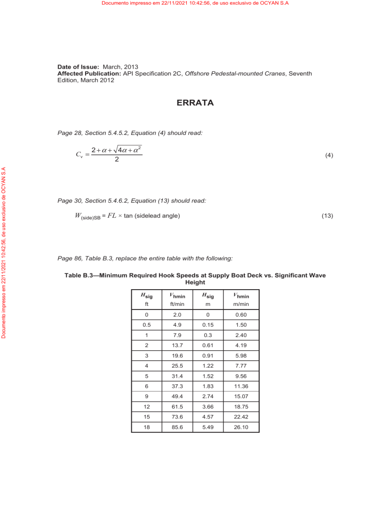 API 2C Errata: Offshore Crane Specs - Corrections