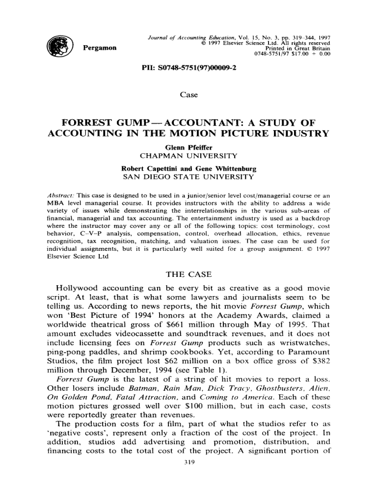 Forrest Gump Accounting Case Study: Movie Industry