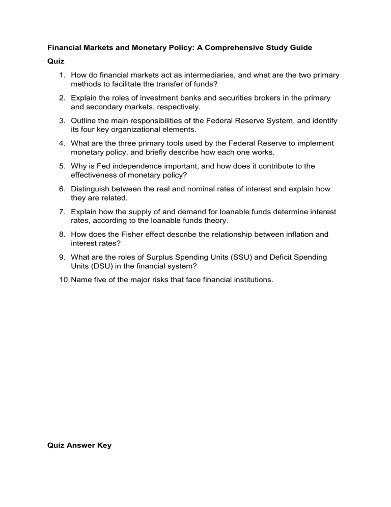 Financial Markets & Monetary Policy Study Guide